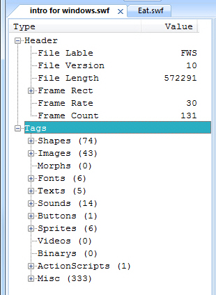 Sothink SWF Editor - Open SWF File as Tag Tree and Easily Change Tag Values